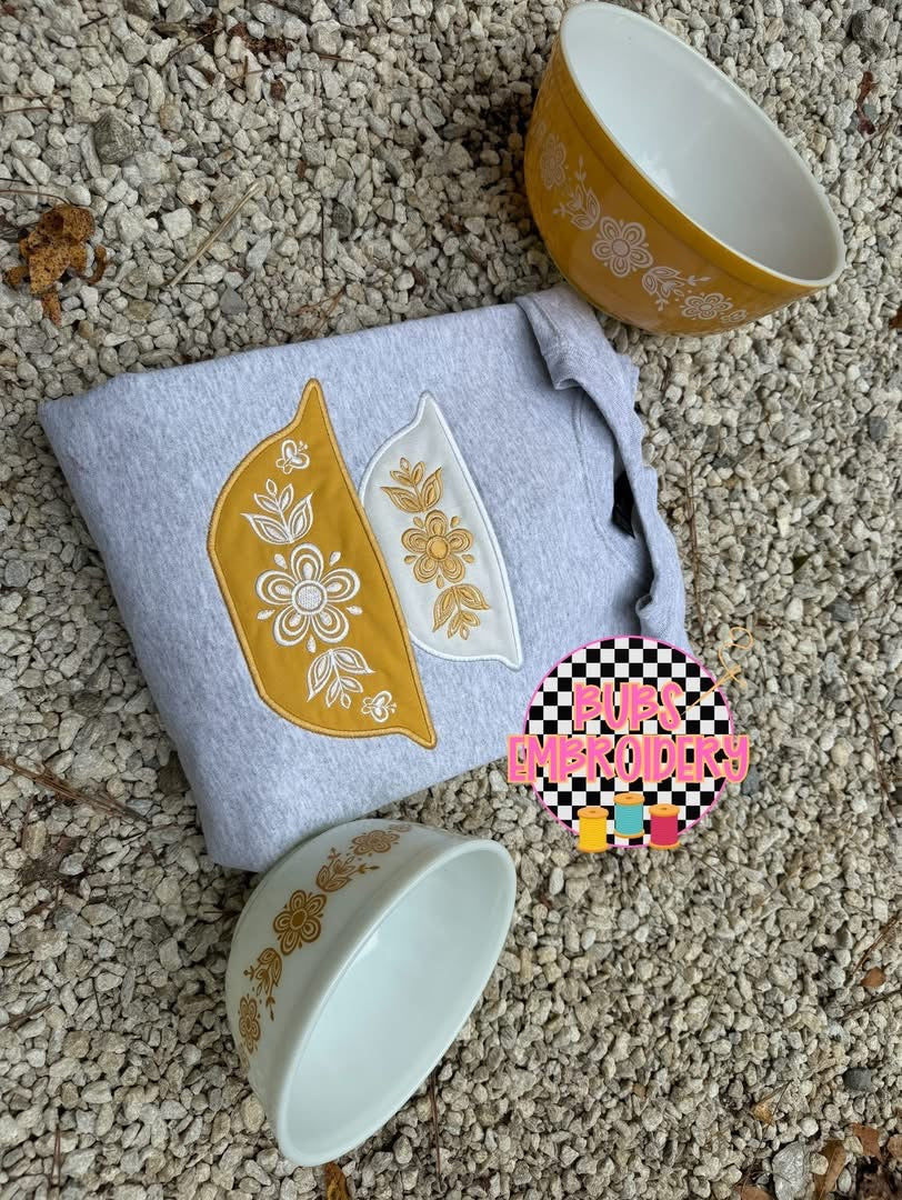 Golden Pyrex bowls – Bubs Embroidery